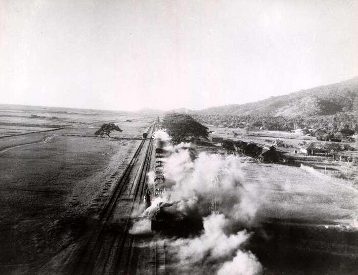 Japanese train in Burma after attack by RAF, 1945 | ScotlandsPeople