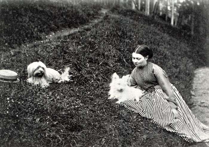 Young lady with terriers, Invercreran, 1866 | ScotlandsPeople