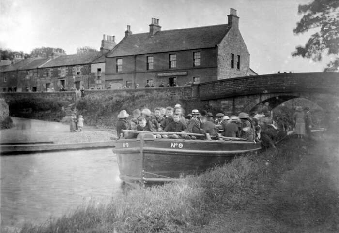 Sunday school outing onboard barge at Ratho, Edinburgh, 1920 ...