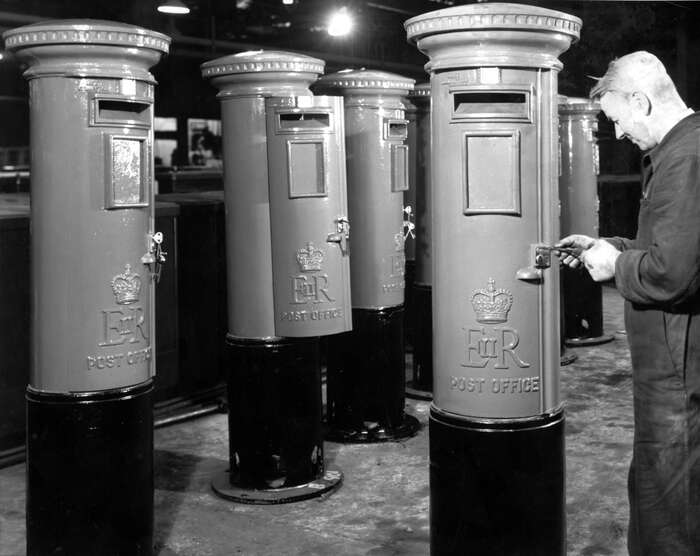 Fitting locks to pillar boxes, c 1952 | ScotlandsPeople