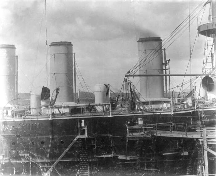 HMS Terrible, part of the starboard side and funnels, 1894 ...