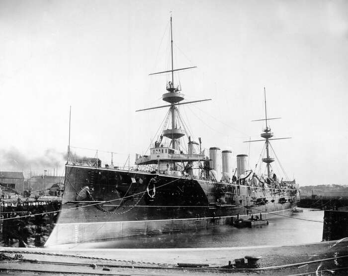 HMS Terrible, view of the port side from the bow end, 1895 ...