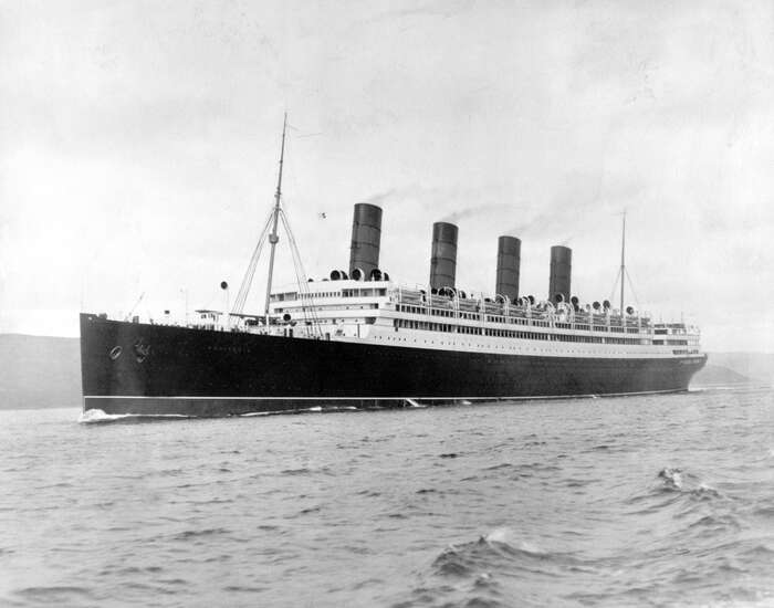 Cunard Line ocean liner RMS Aquitania on trial in the Firth of Clyde ...