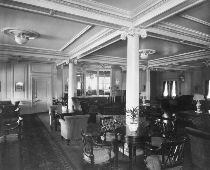 Cabin Lounge \"A\" Deck looking aft on the Canadian Pacific Line liners ...