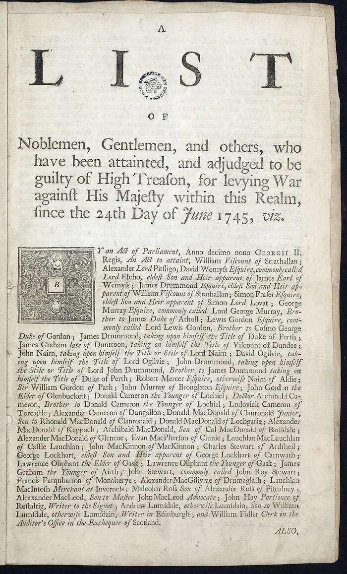 Published list of Jacobite rebels | ScotlandsPeople